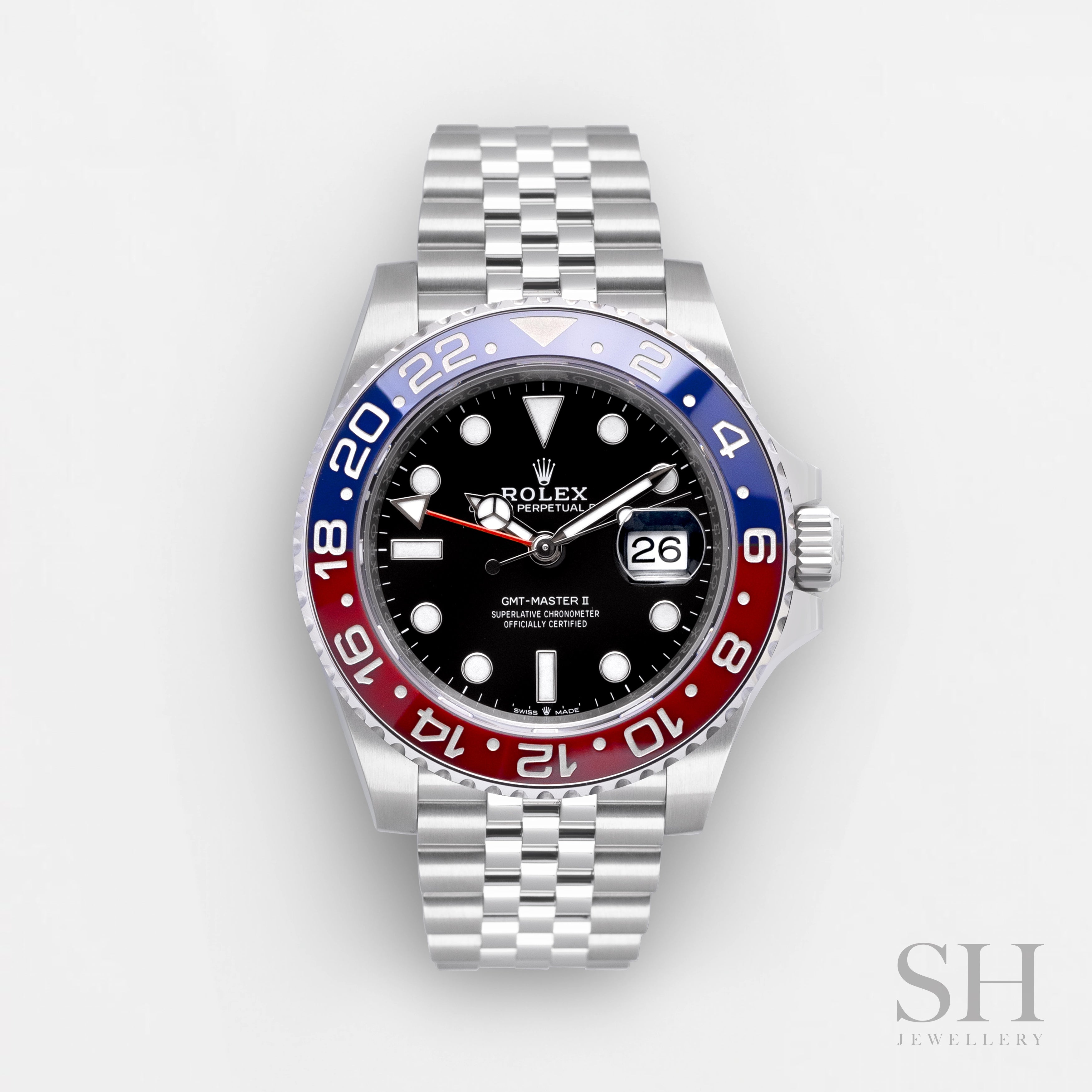 Rolex GMT-Master II 40mm 'Pepsi' Steel Black Dial Button Markers 2022 – SH Jewellery