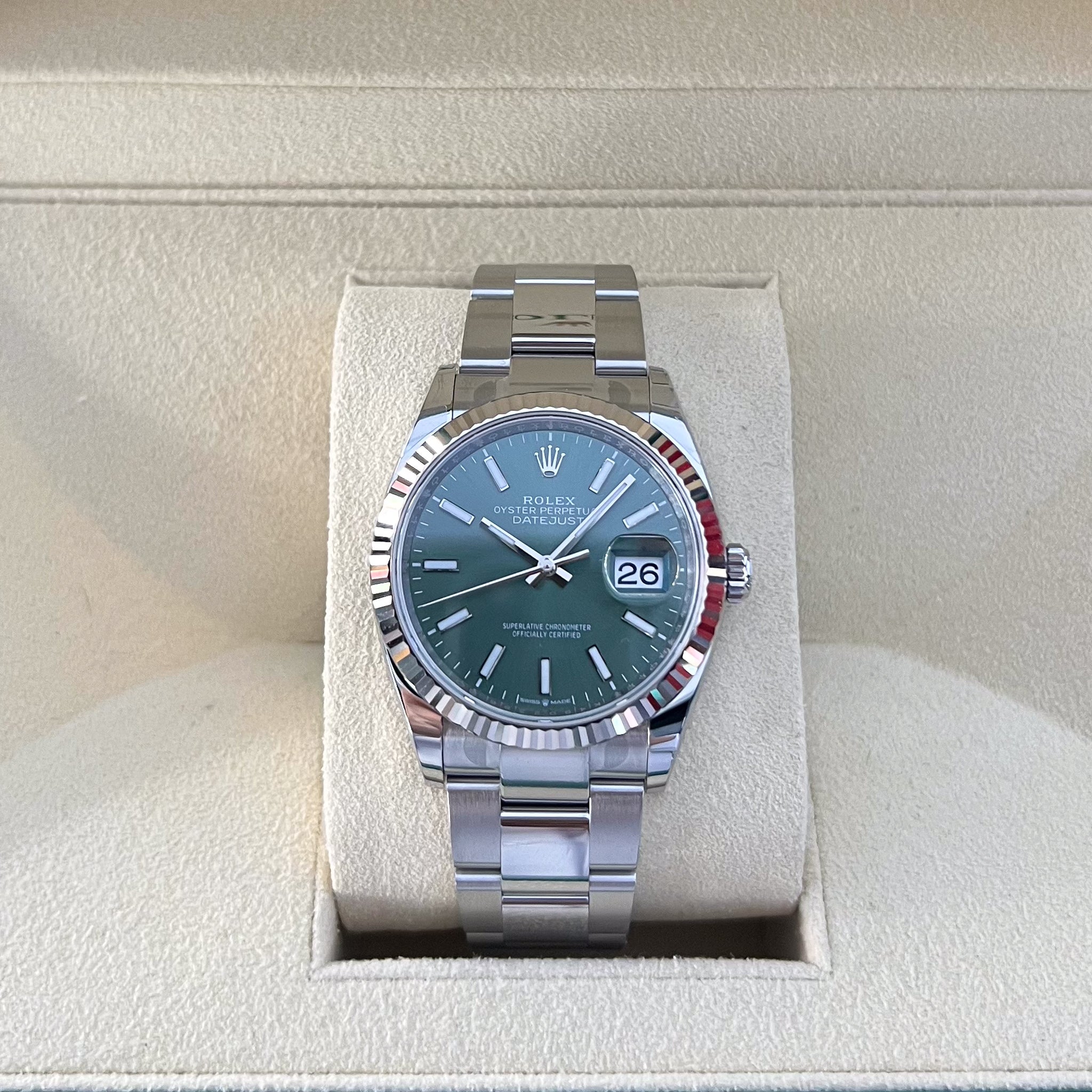 Rolex Datejust36 36mm Steel/WG Green Dial Stick Markers 2025 Ref m1262 – SH Jewellery