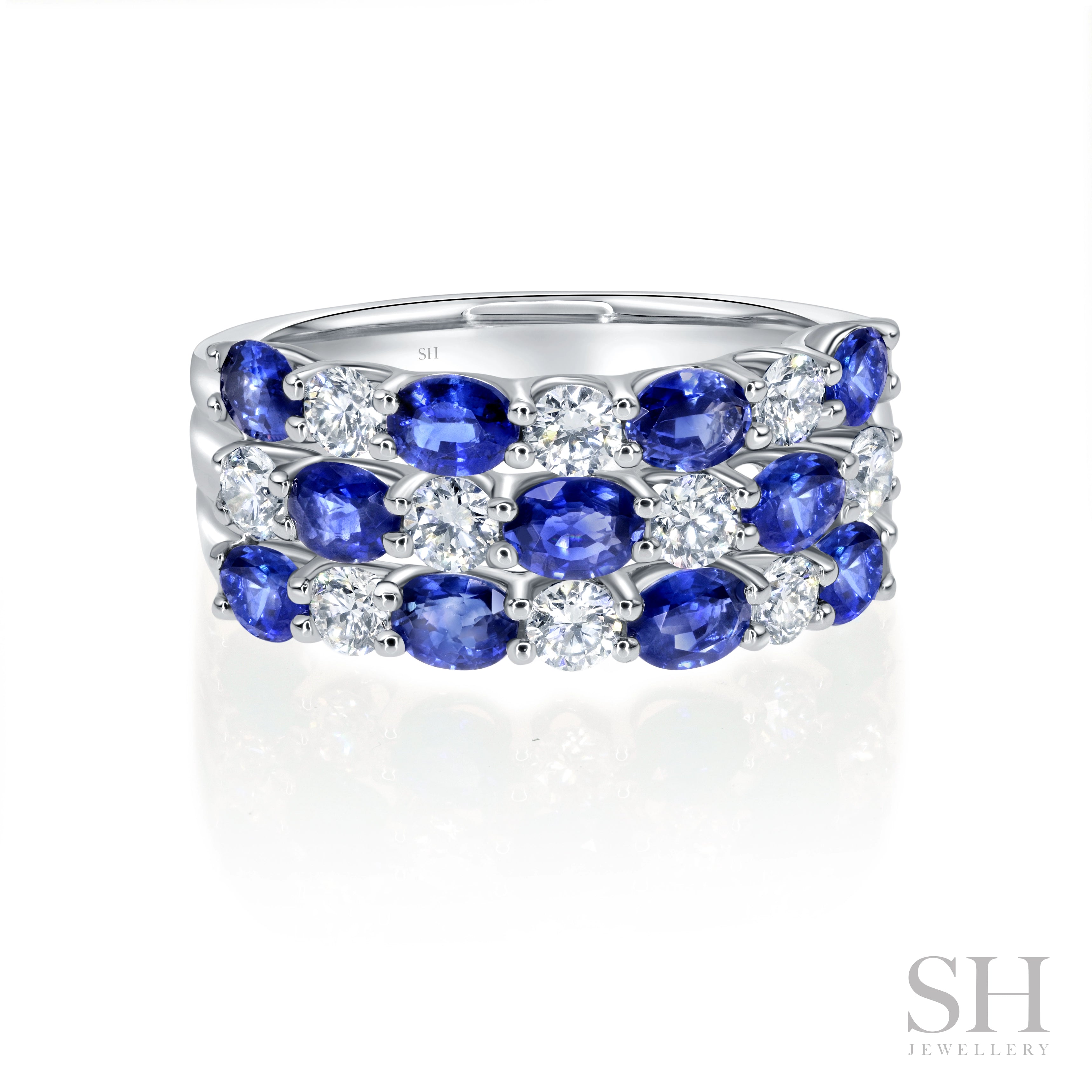 Oval Sapphire and Diamond Grid Ring - W1002 – SH Jewellery