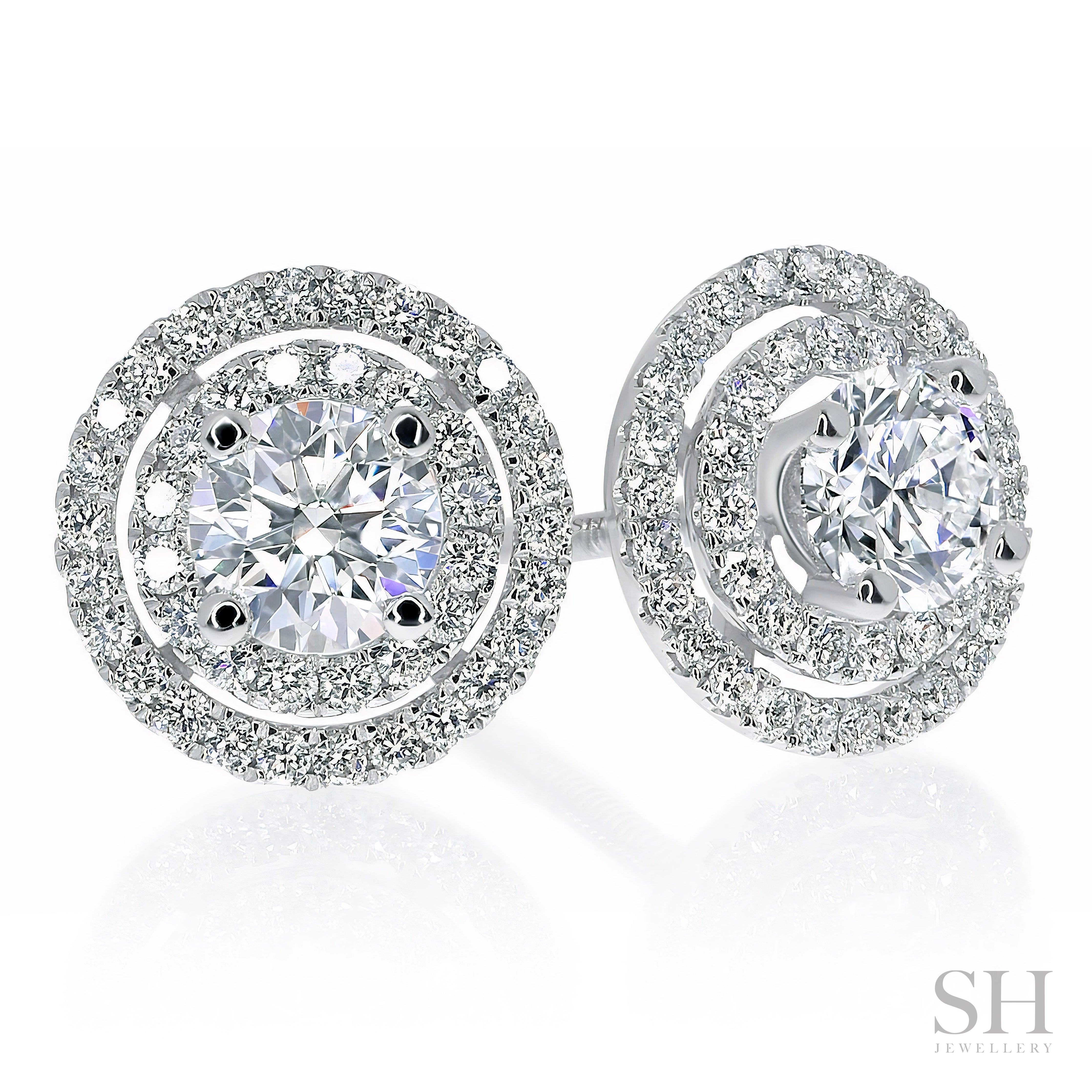 Thin Width Double Circular Halo Diamond Earrings (0.35ct centre) - W13 ...