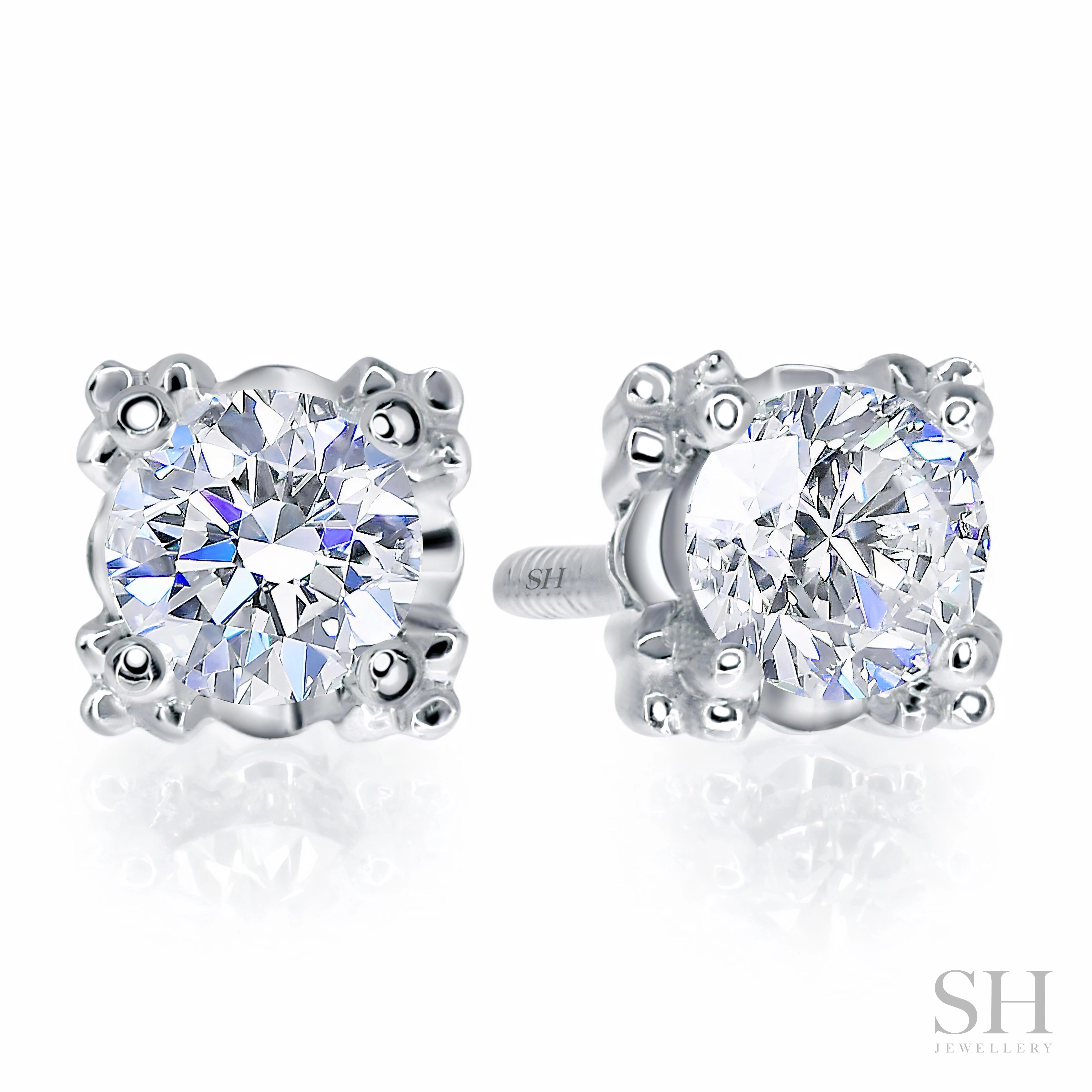 Square Shaped Studs With Dotted Corners Diamond Earrings – SH Jewellery