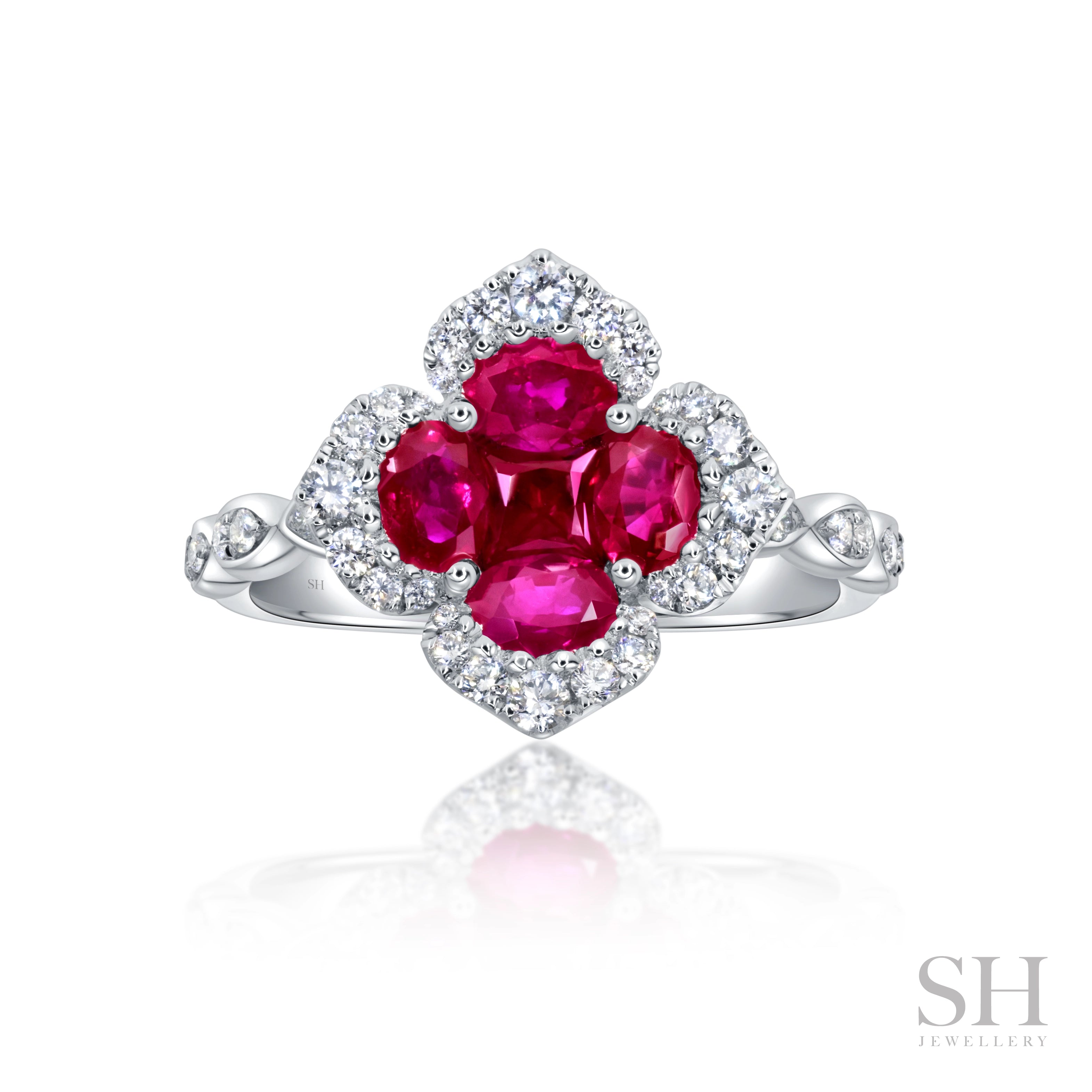 4-Petal Ruby Blossom Diamond Ring - W1020 – SH Jewellery