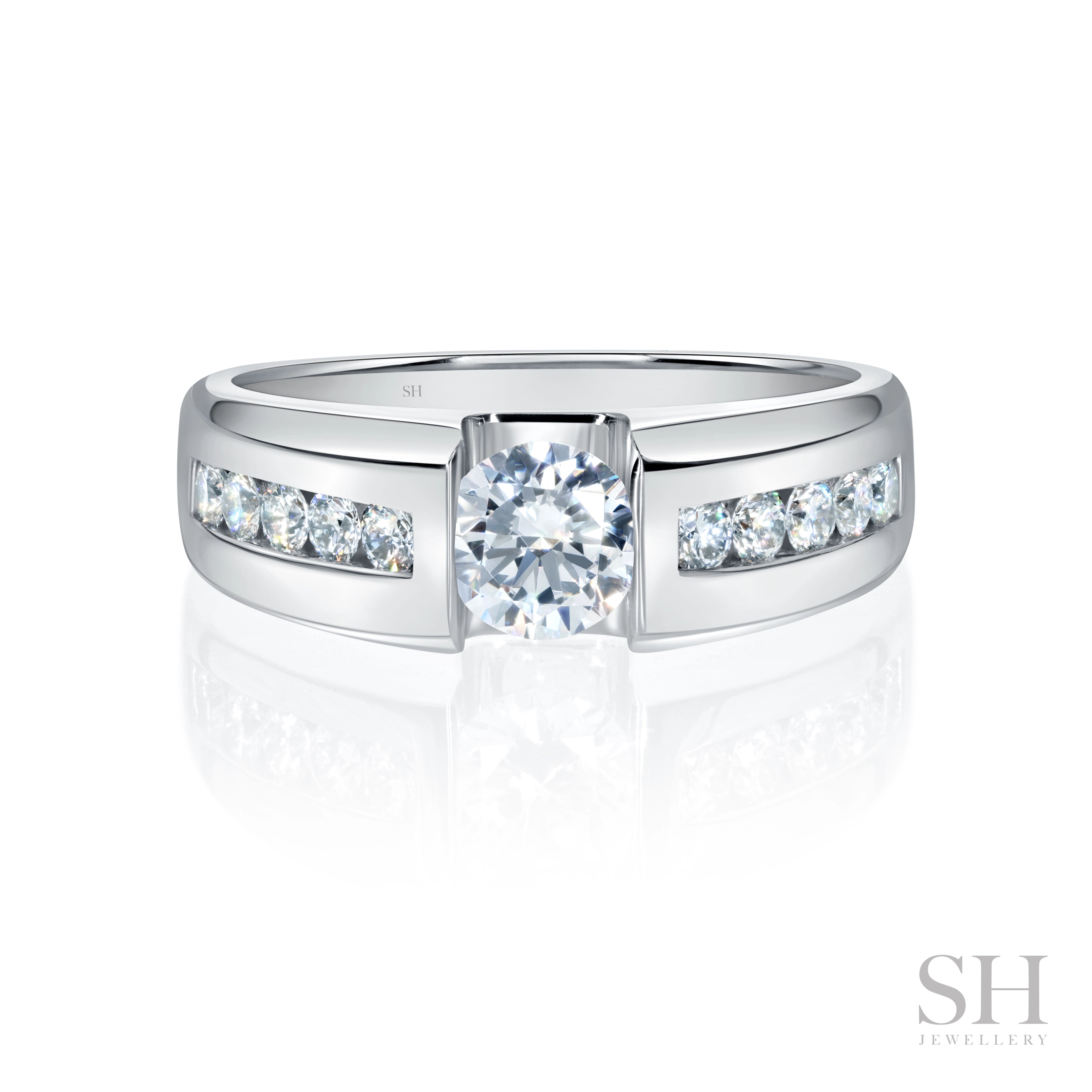 Floating Round Diamond Band and Channel Set Shoulders (7.6mm) - W1070 ...