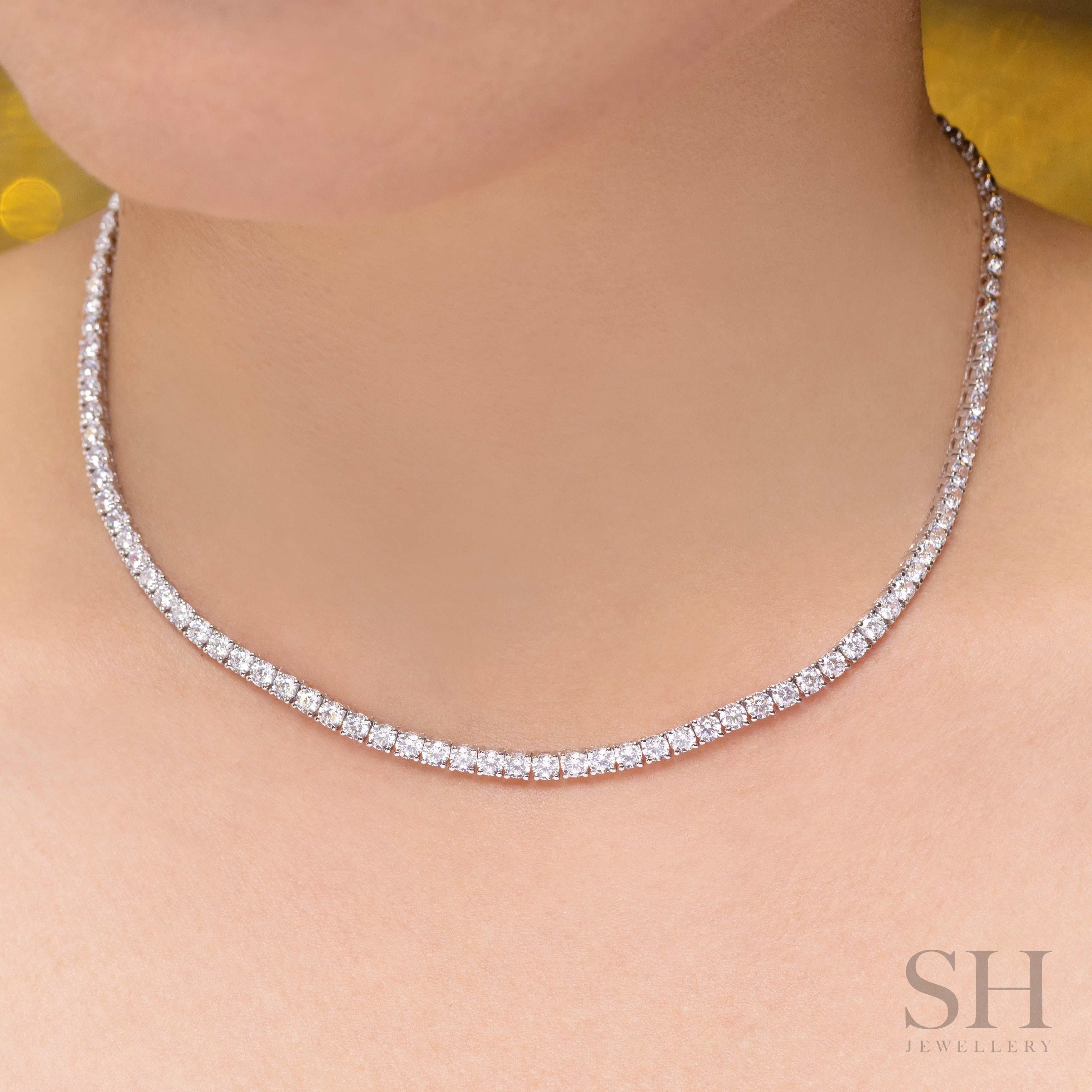 4-Claw Classic Diamond Tennis Necklace (half eternity) (7.95ct TW) (38 ...