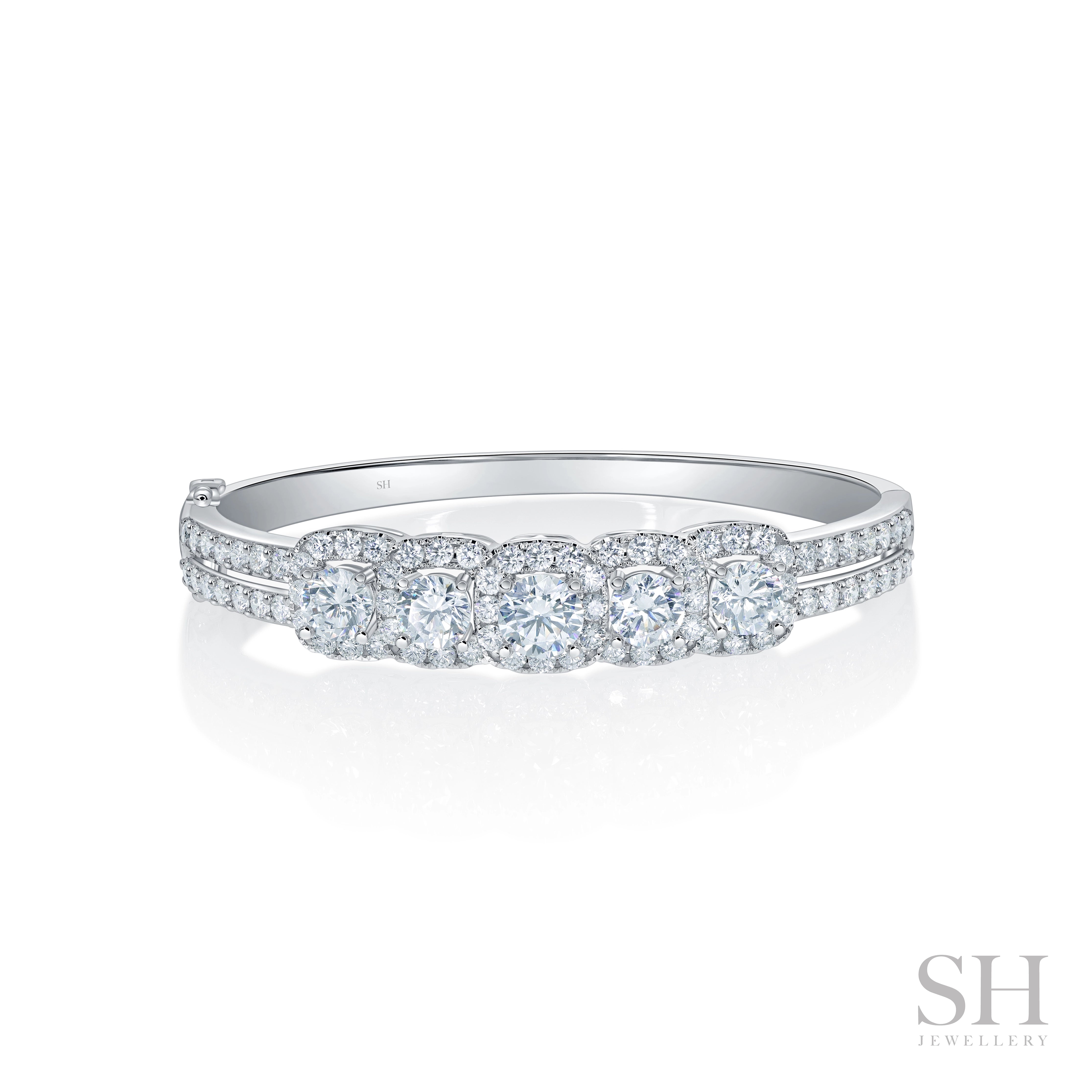 Floriade (extra wide) Five Round Diamonds Split Two Row Bangle - W1192 ...