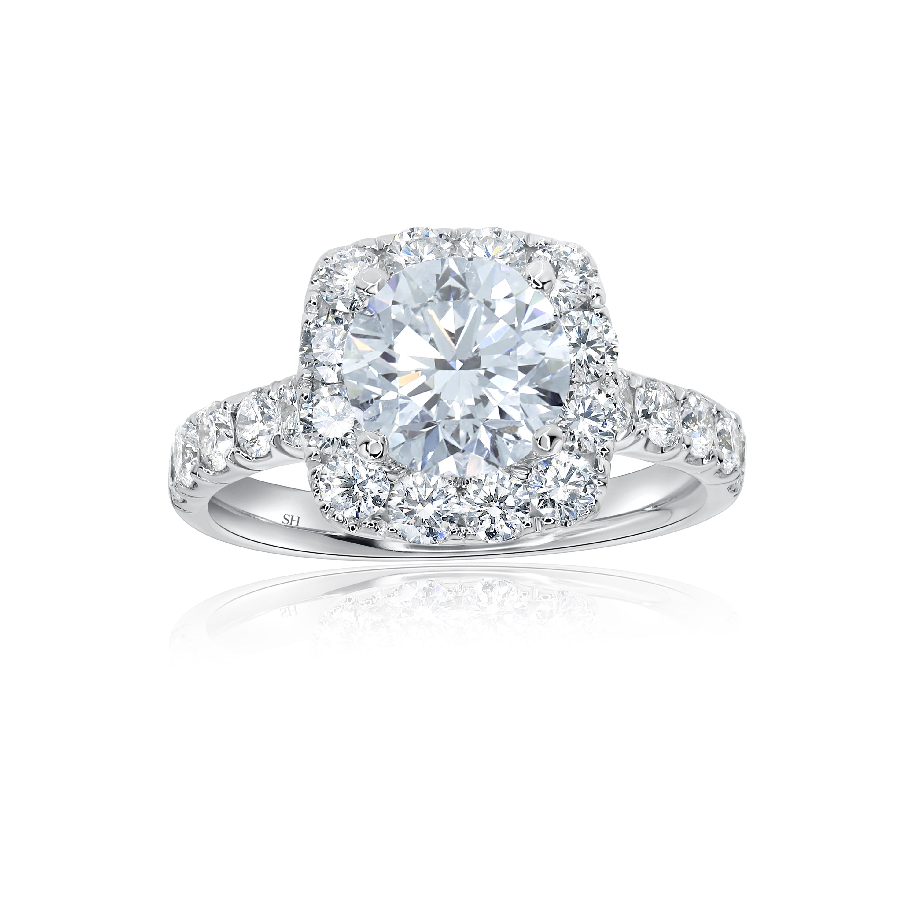 Bold Cushion Shaped Halo & Pavé Set Diamond Band – SH Jewellery