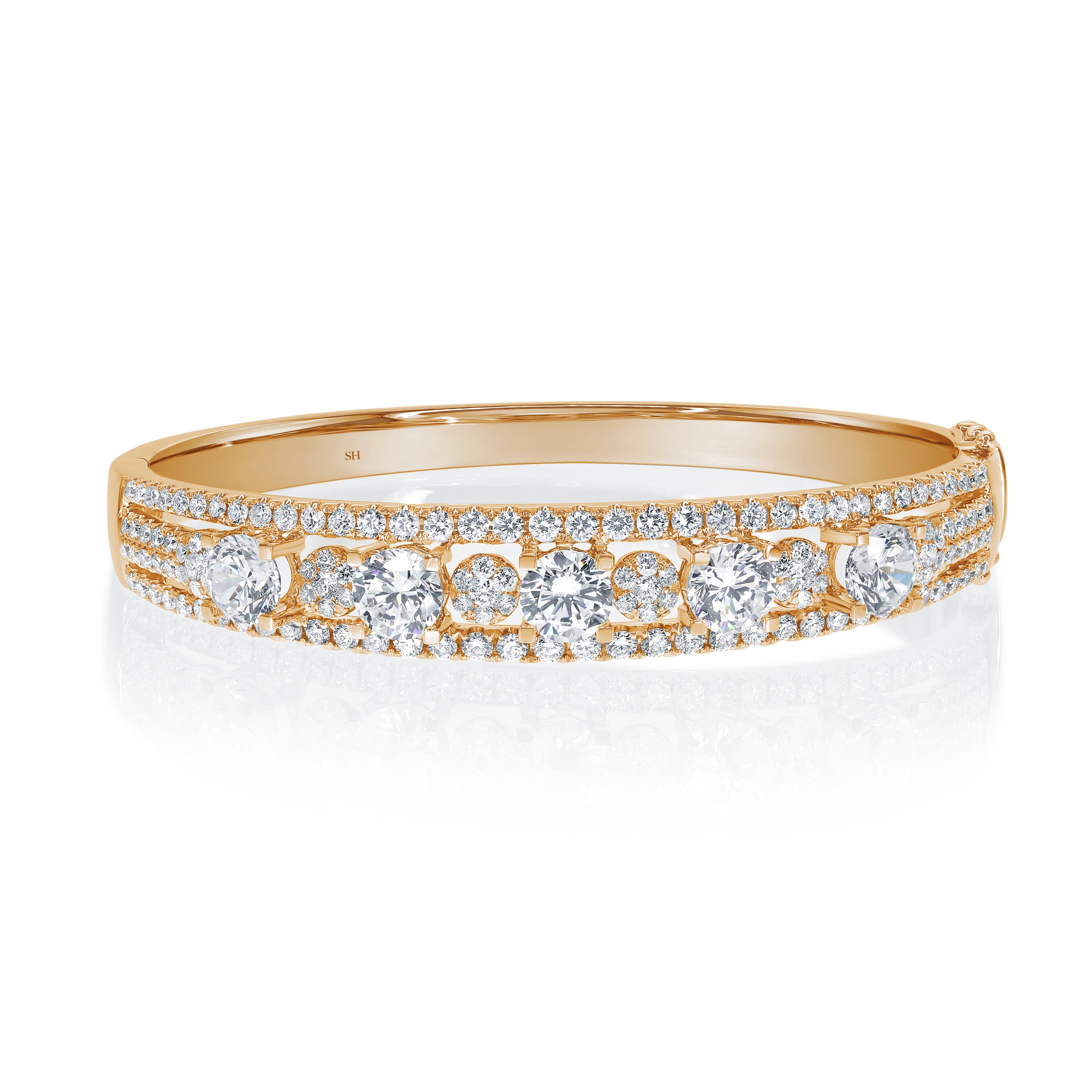 Diamond Runway Bangle 4-Row Divided Sides 9mm | SH Jewellery